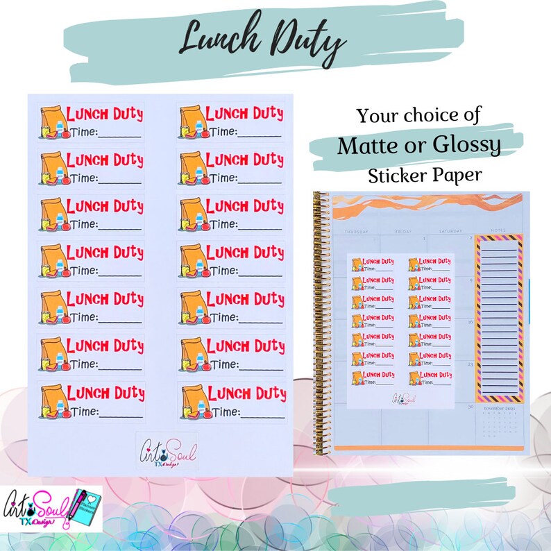 Teacher Lunch Duty Planner Stickers, School Duty Reminder Stickers ...