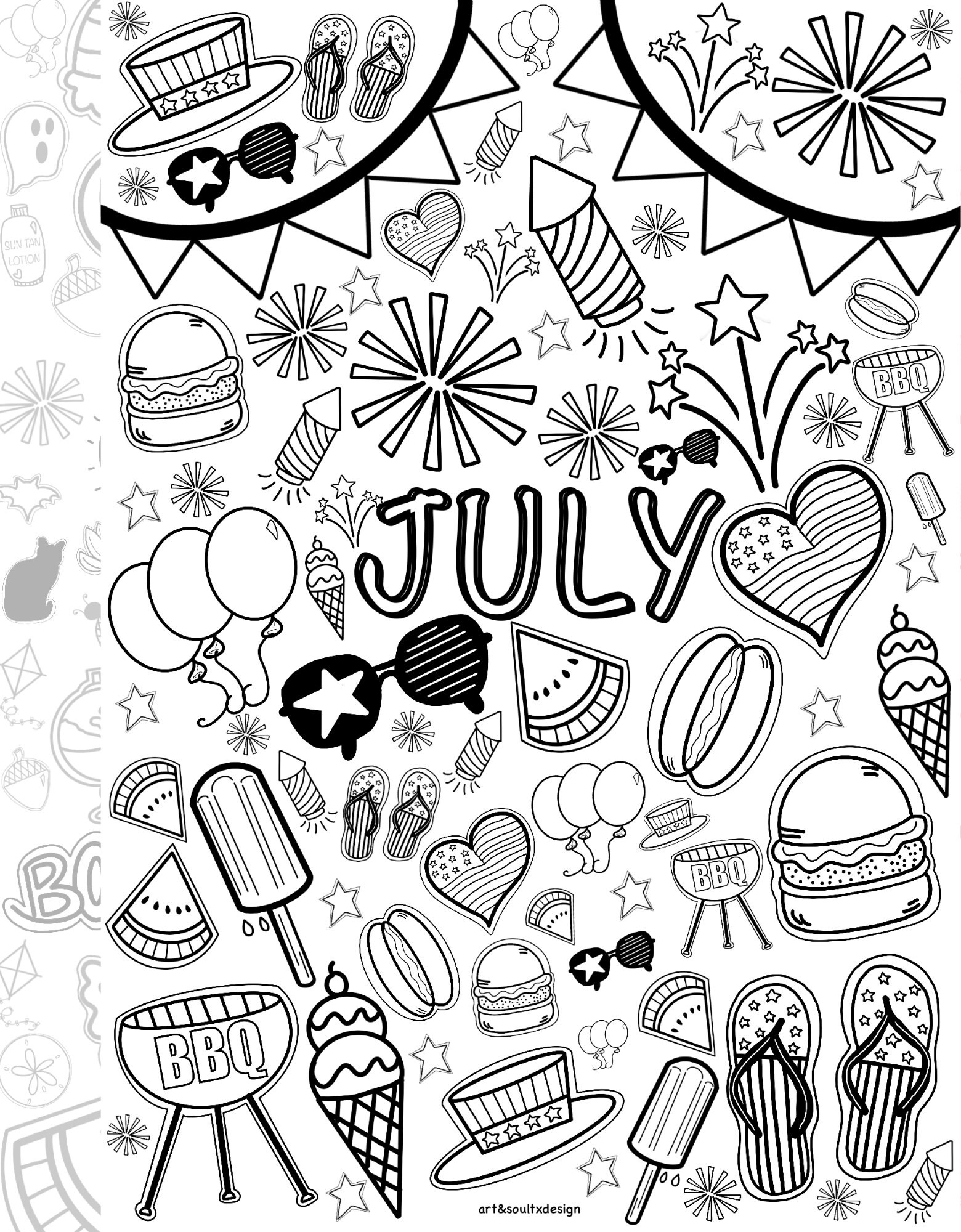 Summer Coloring Pages: June, July, August Designs (printable PDF ...