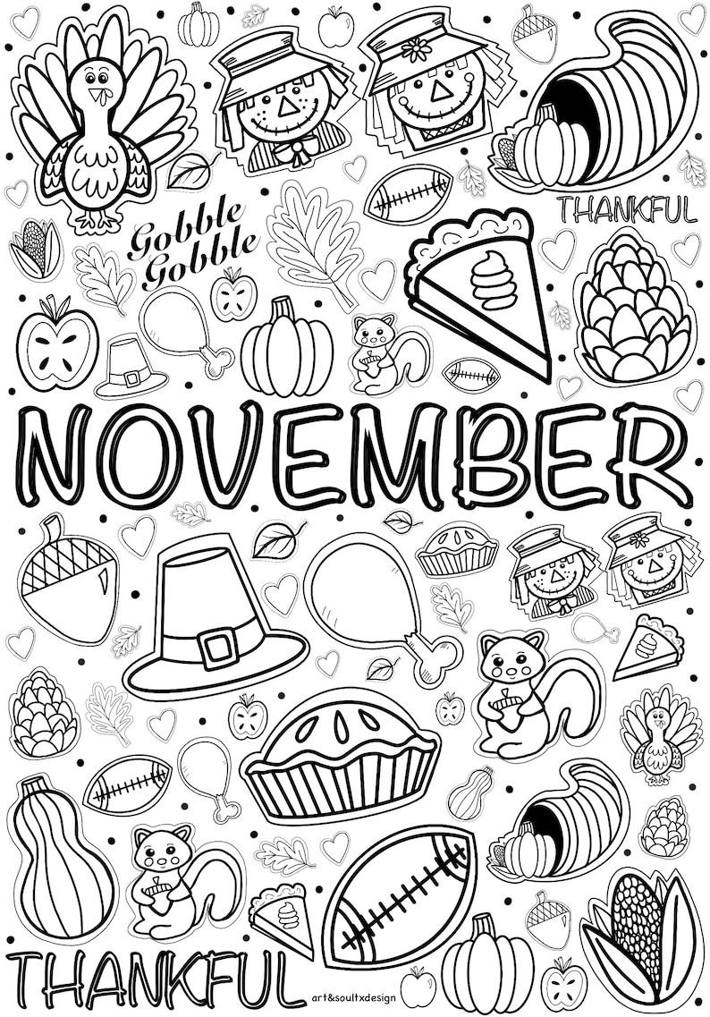 Hand-drawn Fall Coloring Pages, September, October, November, Seasonal ...