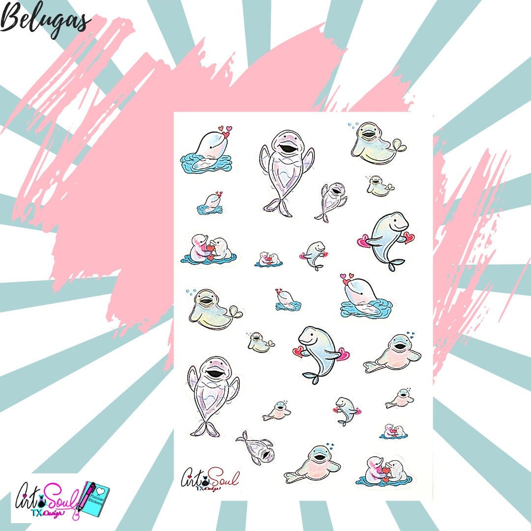 Cute Beluga Whale Sticker Pack Beluga Whales - Etsy