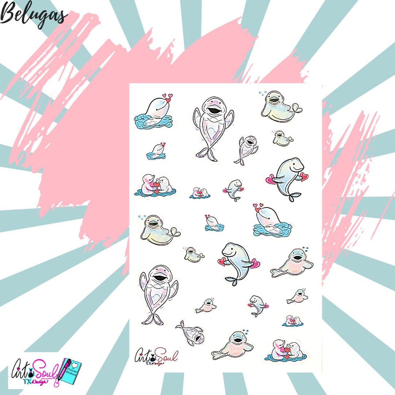 Cute Beluga Whale Sticker Pack, Beluga Whales, ARTANDSOULTXDESIGN ...