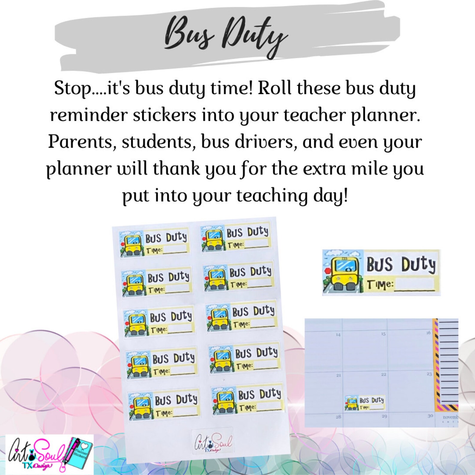 Teacher Bus Duty Planner Stickers, School Duty Reminder Stickers ...