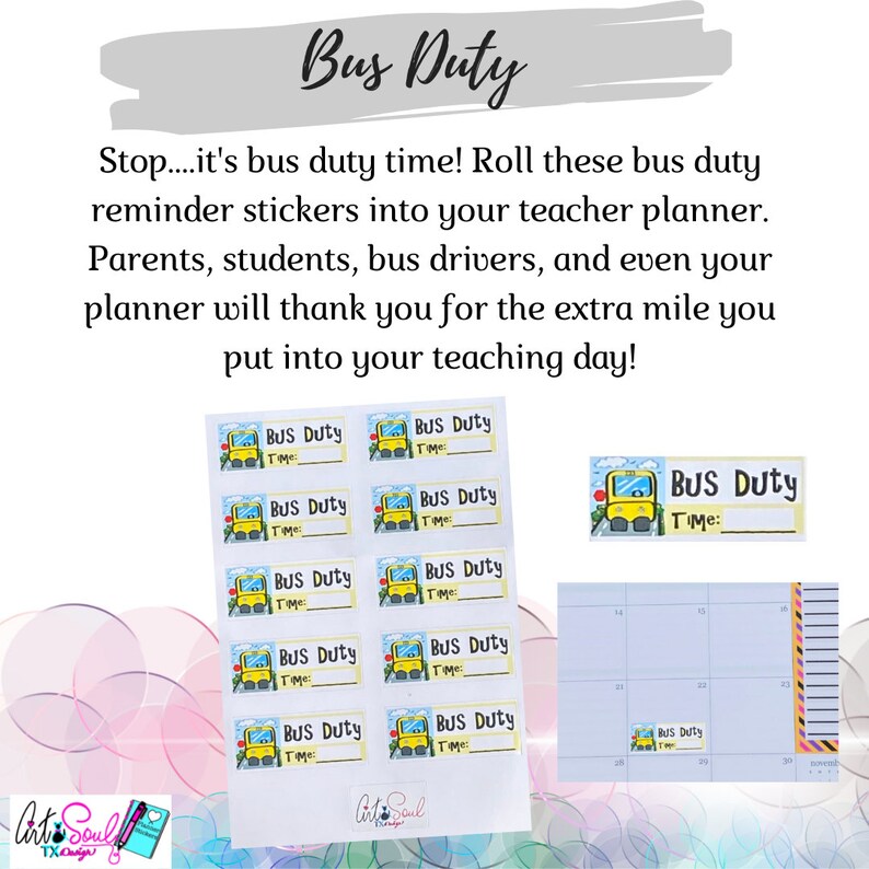 Teacher Bus Duty Planner Stickers School Duty Reminder - Etsy