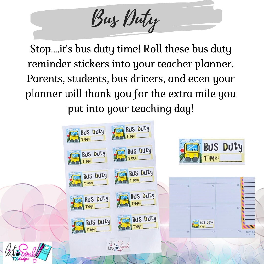 Teacher Bus Duty Planner Stickers, School Duty Reminder Stickers ...