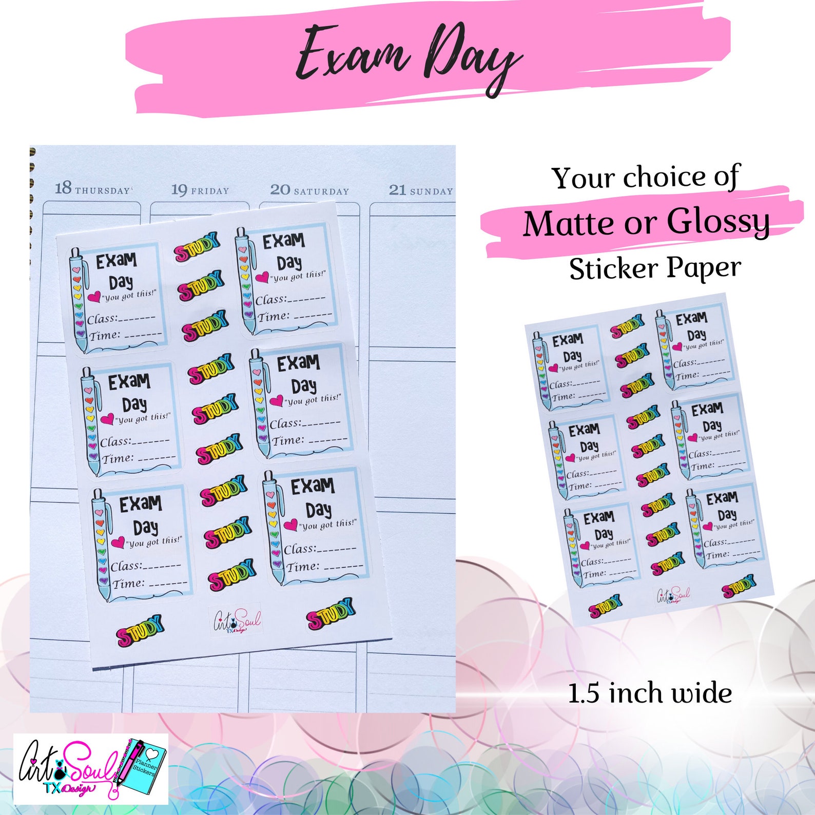 College Exam Day Stickers, College Exam Day Sticker Pack College ...
