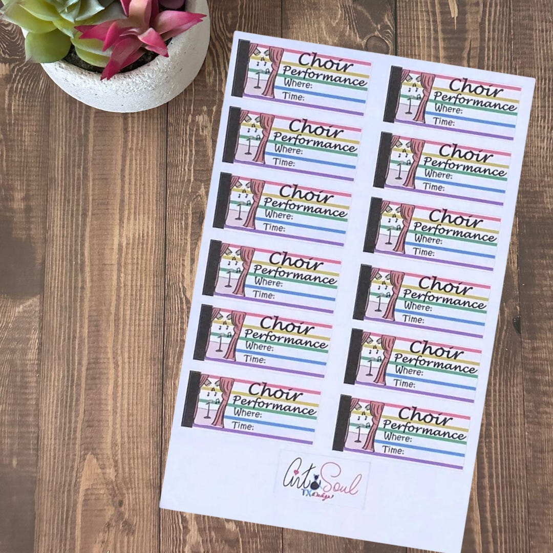 Choir Performance Reminder Stickers, Music Teacher Planner, Hand-drawn ...