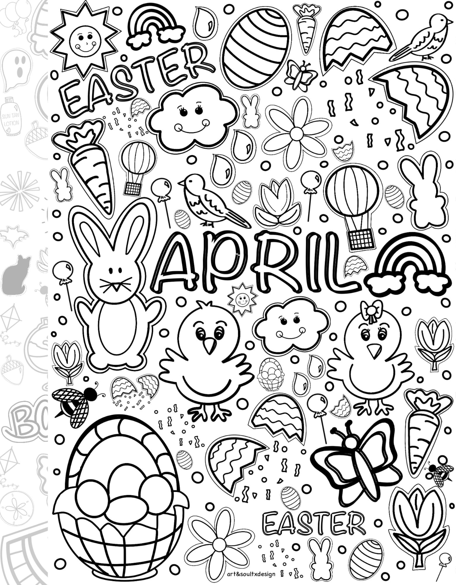 Spring Hand-drawn Coloring Pages, March, April, May 2023 Spring ...