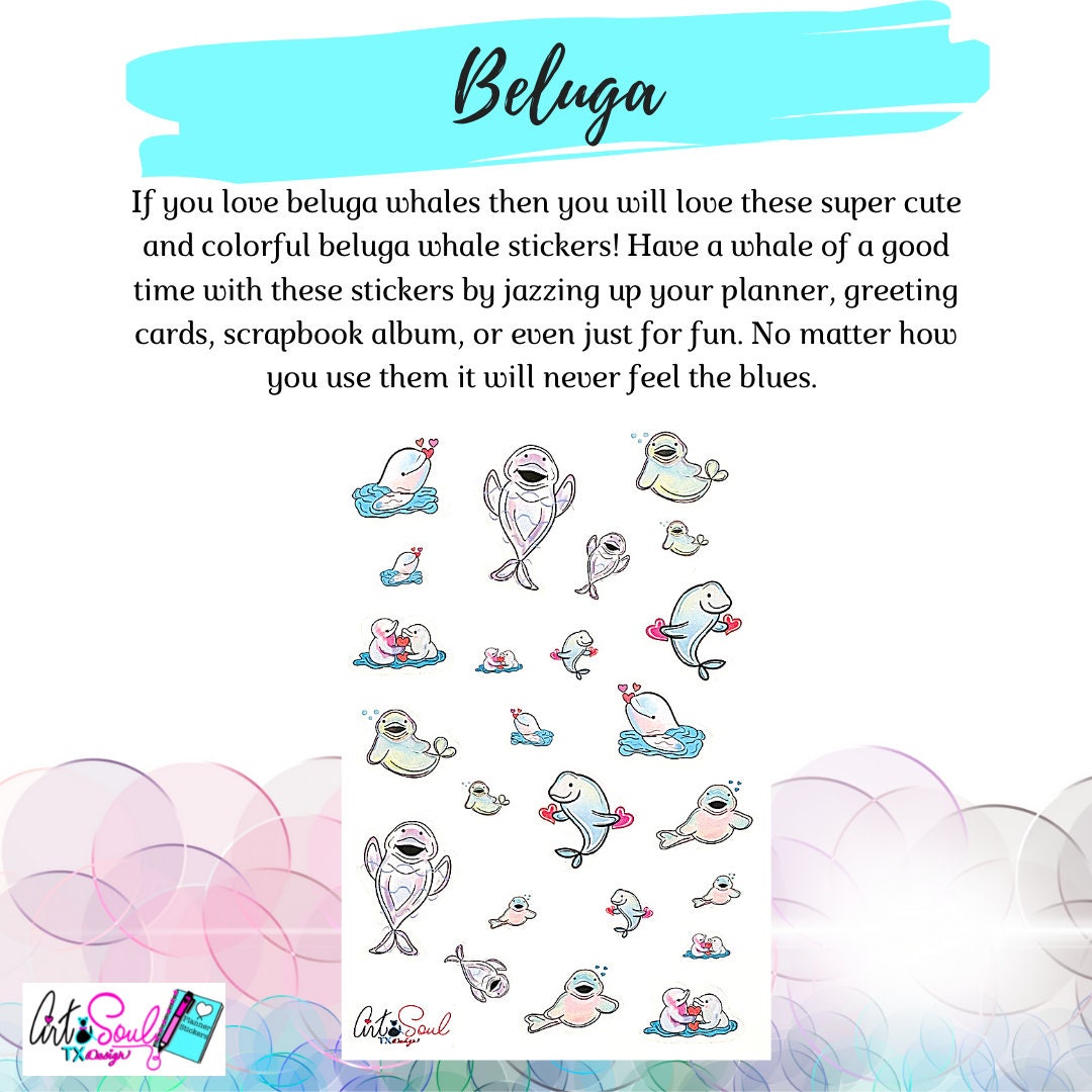Cute Beluga Whale Sticker Pack Beluga Whales - Etsy