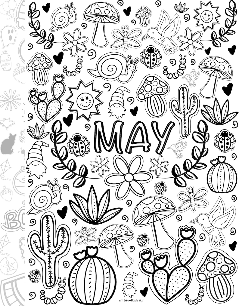 Spring Hand-drawn Coloring Pages, March, April, May 2023 Spring ...
