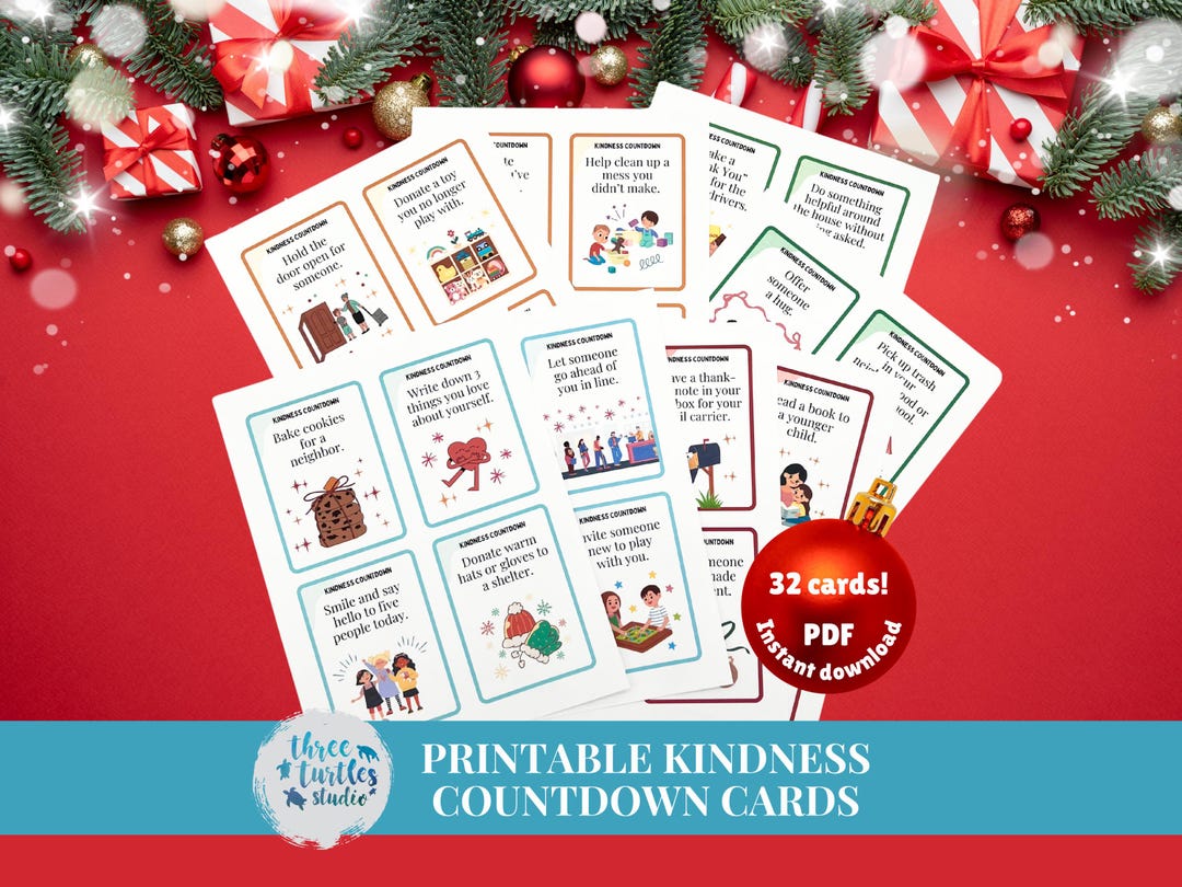 Christmas Kindness Countdown Printable, Advent Calendar Cards, 25 Days ...