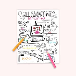 All About Me Coloring Page - INSTANT DOWNLOAD - Back to School ...