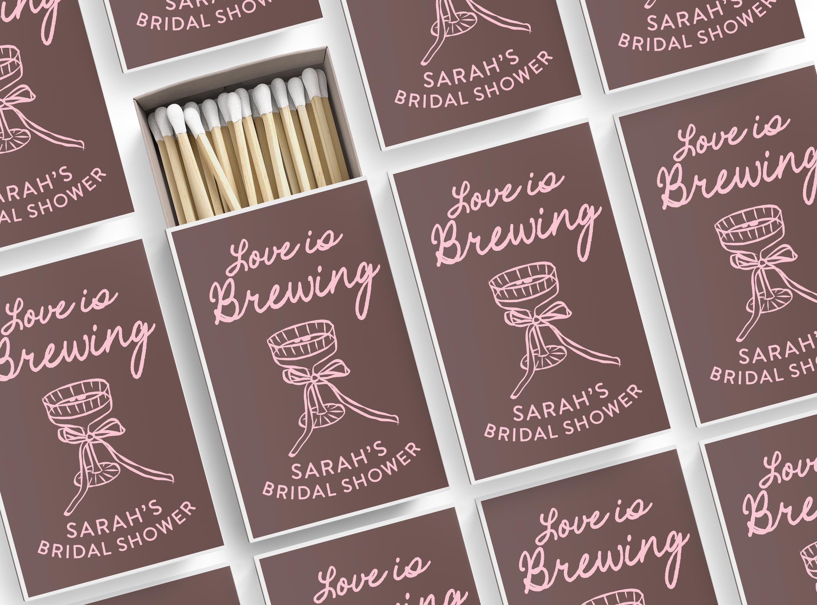 Love is Brewing Bridal Shower Matches - SET OF 50 - Hand Drawn Espresso ...