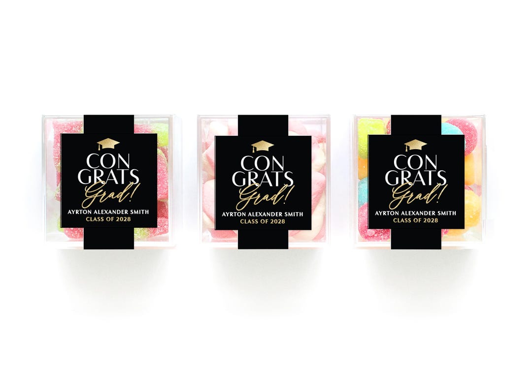 Graduation Party Favor - Clear Cube Candy Favor Boxes - Graduation ...