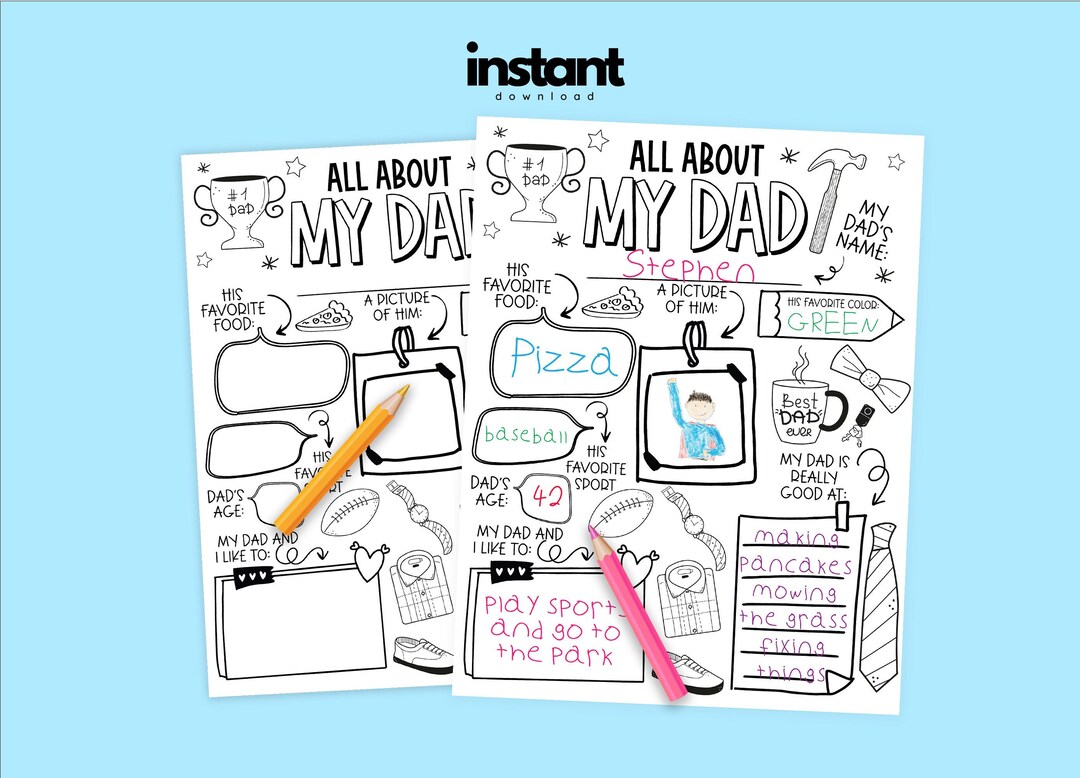 Father's Day PRINTABLE Coloring Page - All About My Dad - INSTANT ...