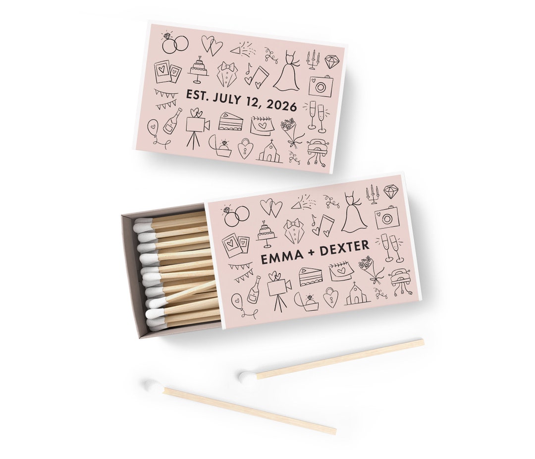 Custom Match Boxes - SET OF 50 - Hand Drawn Wedding Matches - Custom ...
