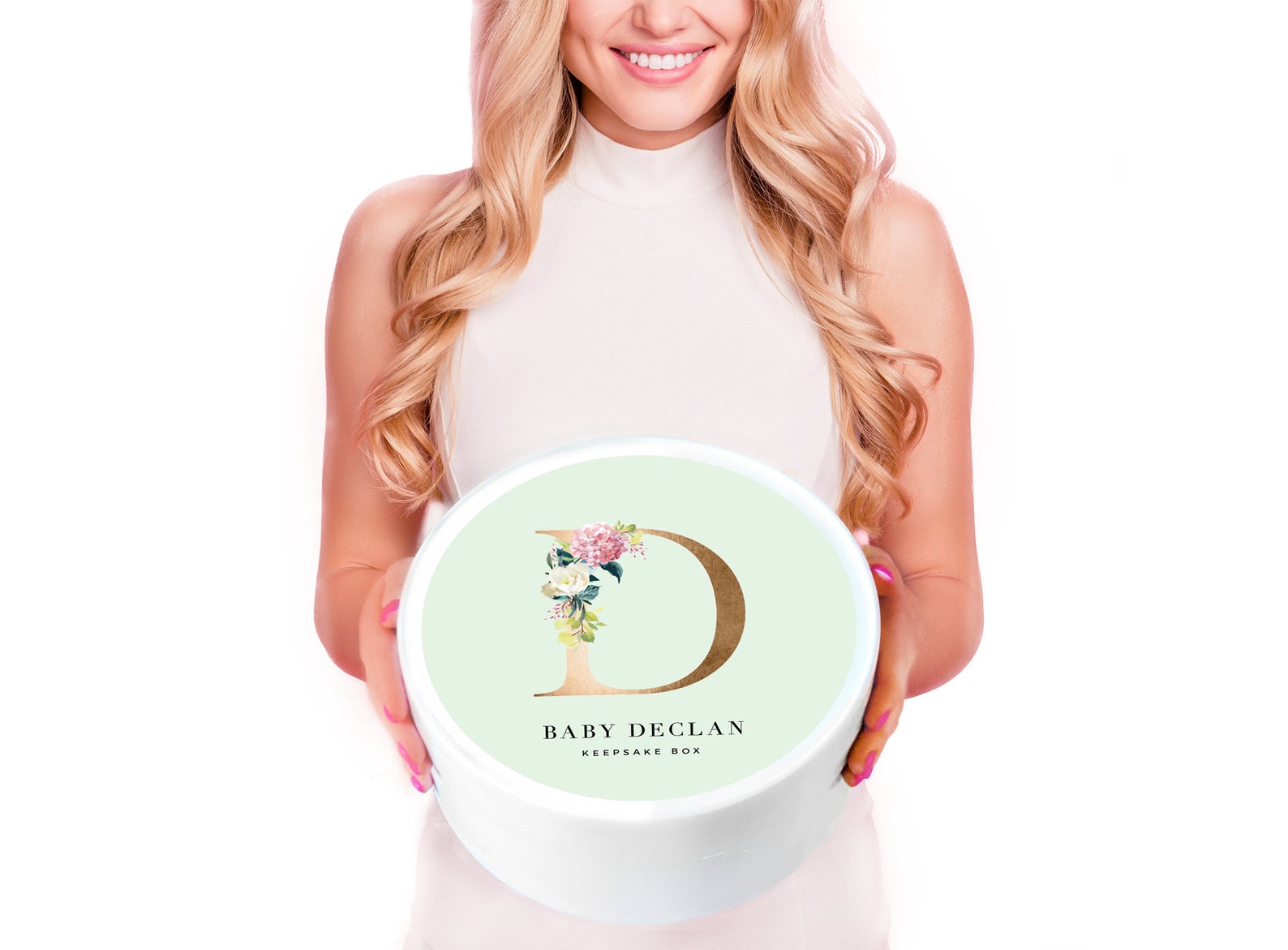 Baby Girl Keepsake Box Custom Gift Box Round White Box - Etsy