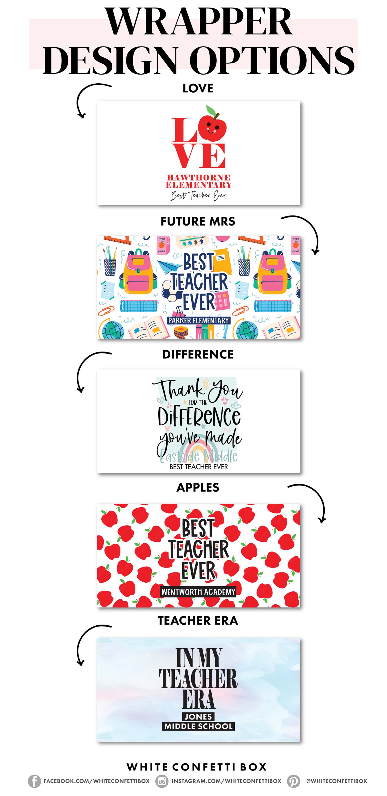 Teacher Appreciation Week- Candy Bar WRAPPERS Only - Bulk Teacher ...