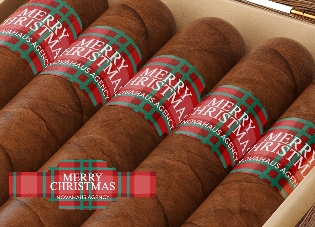 Custom Christmas Cigar Labels - Trendy Holiday Plaid Favor - Christmas ...