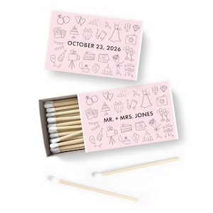 Custom Match Boxes - SET OF 50 - Hand Drawn Wedding Matches - Custom ...