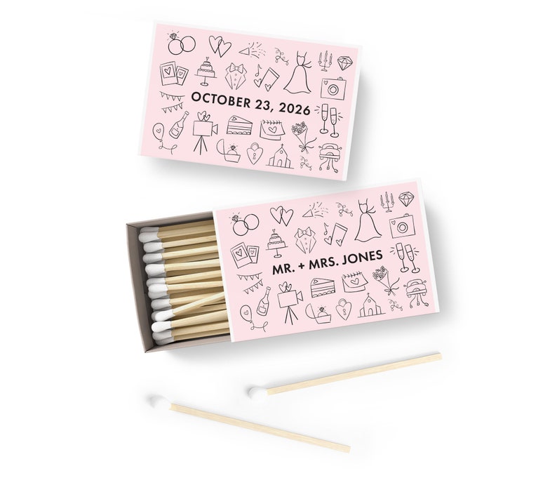 Custom Match Boxes - SET OF 50 - Hand Drawn Wedding Matches - Custom ...