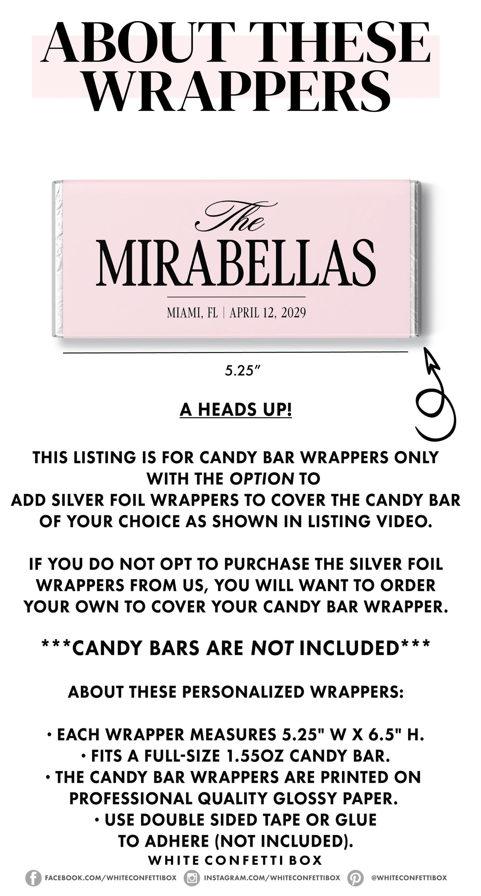 Wedding Favor Chocolate WRAPPER ONLY - Bridal Shower Chocolate Bar ...