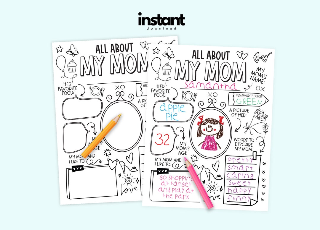 Mother's Day PRINTABLE Coloring Page - All About My Mom - INSTANT ...