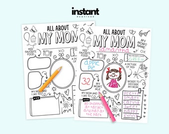 All About My Mom Mum Fill in the Blank Printable for Mother's Day 303 ...