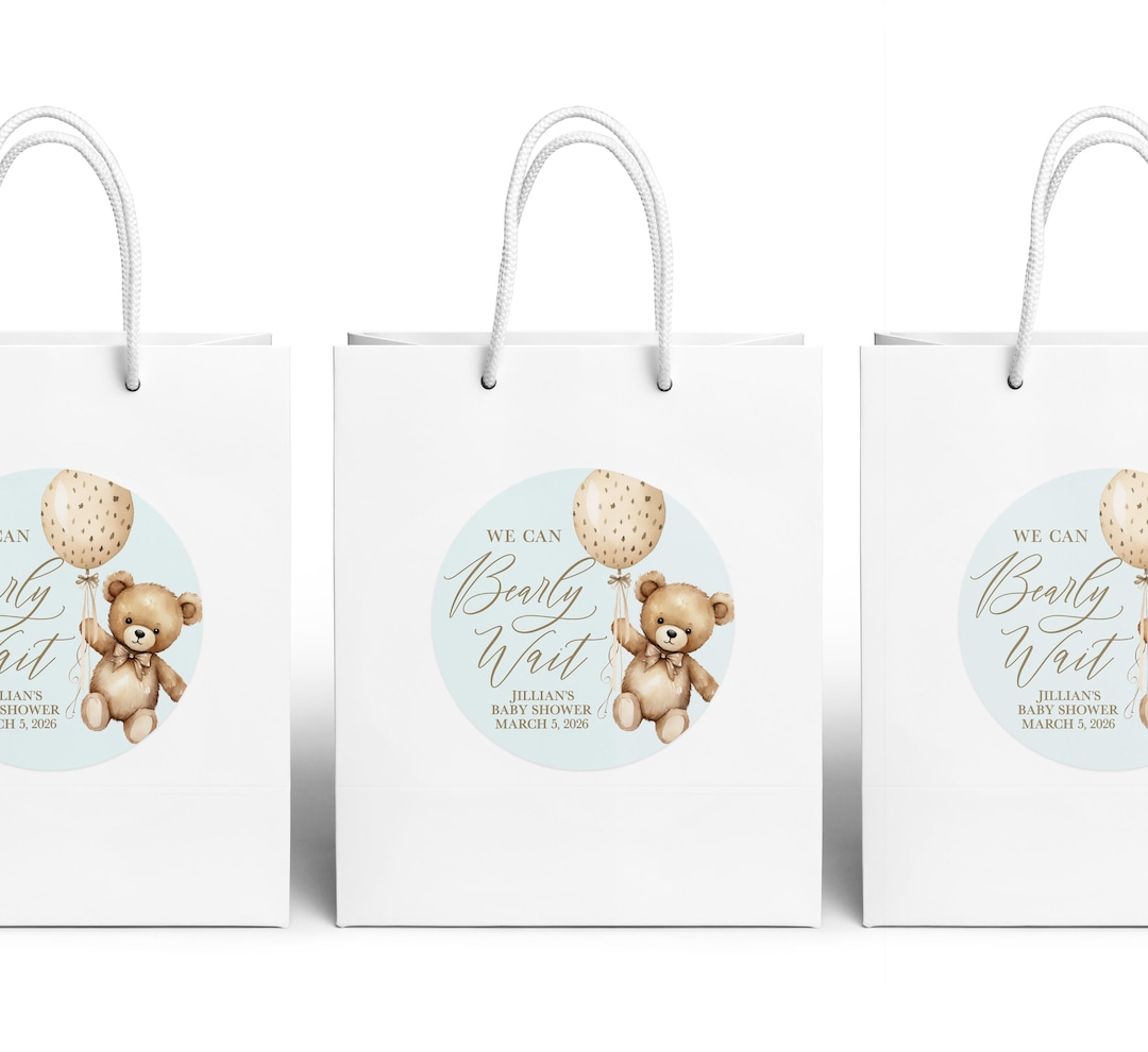 We Can Bearly Wait Favor Gift Bags - SET OF 10 - Teddy Bear Baby Shower ...