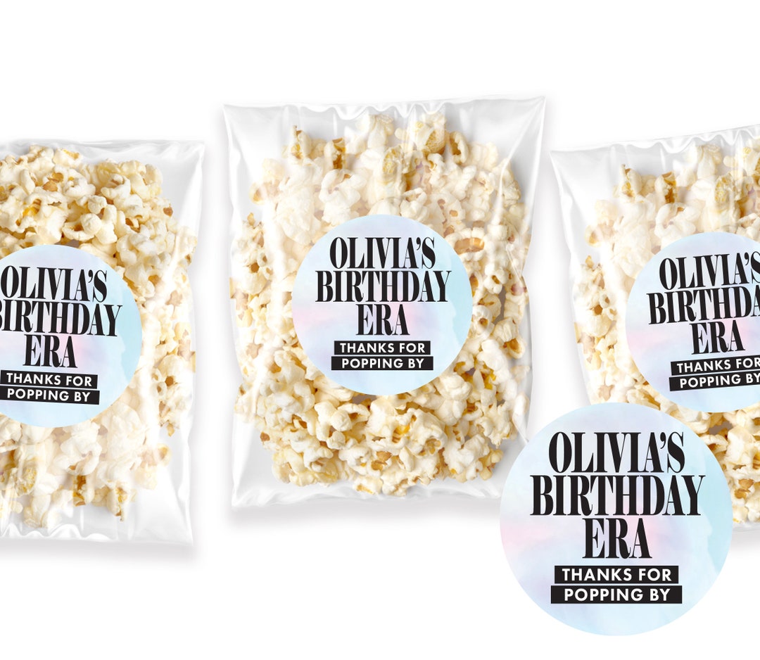 Birthday Era - Kids Birthday Popcorn Bag Stickers - Popcorn Bar Bags ...