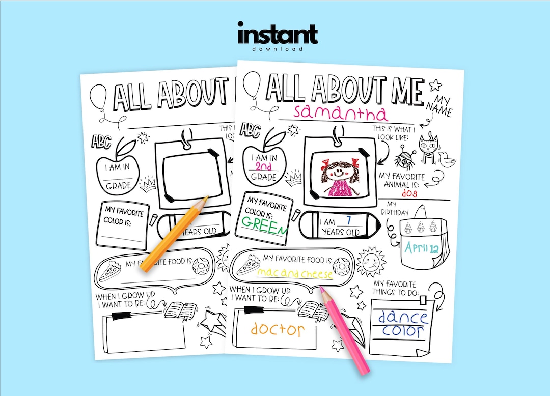 All About Me Coloring Page - INSTANT DOWNLOAD - Back to School ...
