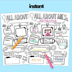 All About Me Coloring Page - INSTANT DOWNLOAD - Back to School ...