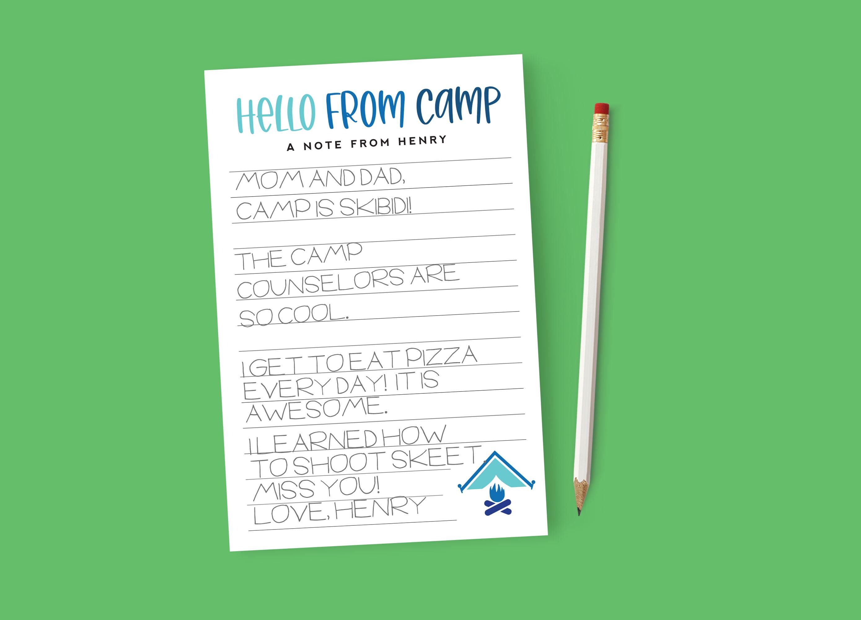 Camp Stationery for Summer Camp - Camp Stationary - A Note From Camp ...