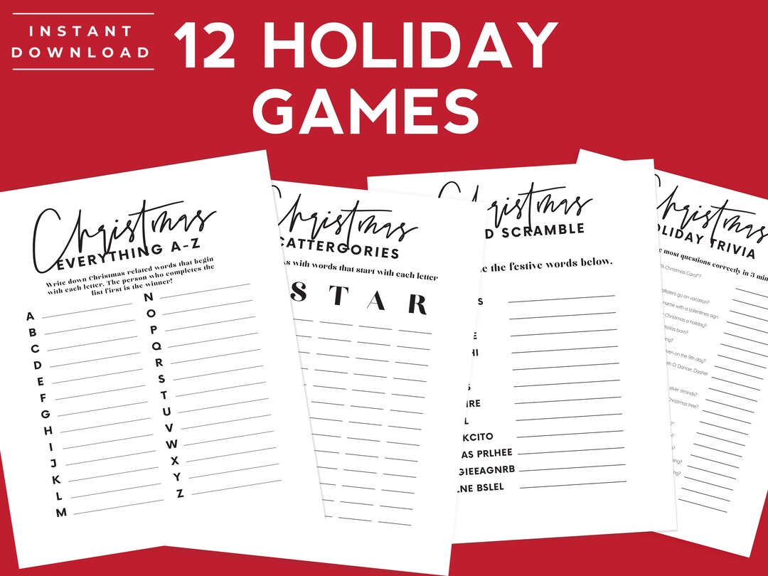 Minimalist Christmas Games Bundle - PRINTABLE Holiday Game Bundle ...