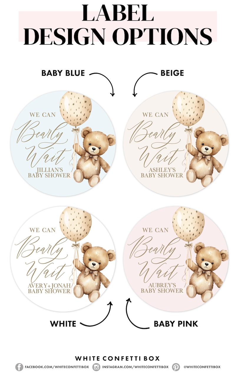 We Can Bearly Wait Favor Gift Bags - SET OF 10 - Teddy Bear Baby Shower ...