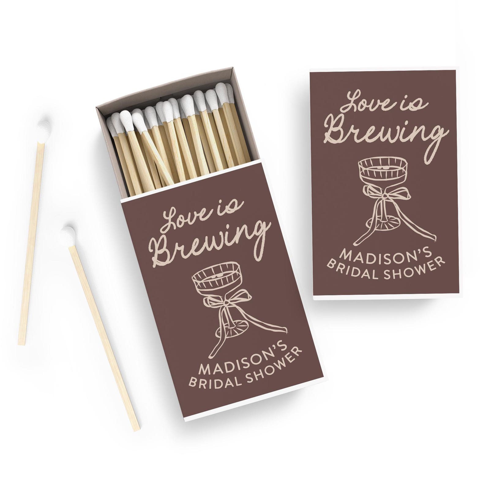 Love is Brewing Bridal Shower Matches - SET OF 50 - Hand Drawn Espresso ...