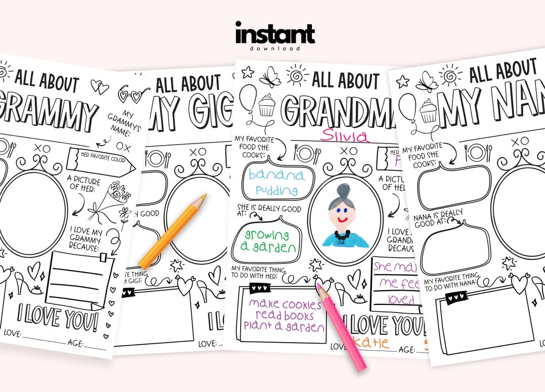 All About Grandma PRINTABLE Coloring Page - All About My Nana - INSTANT ...