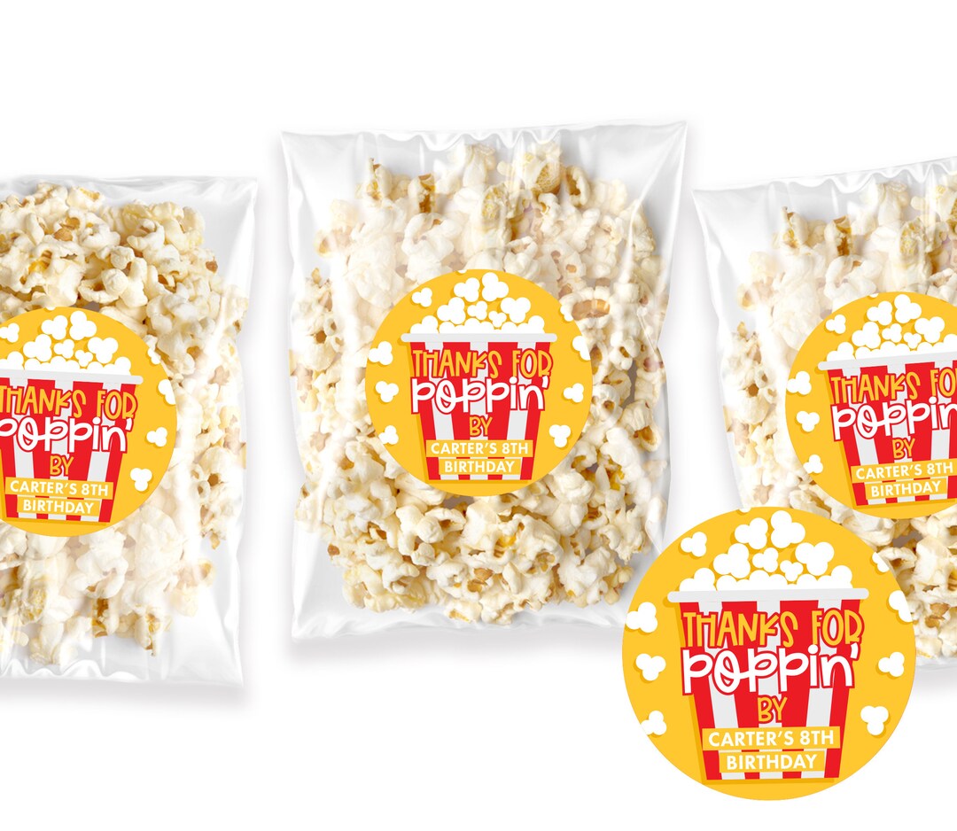 Birthday Popcorn Stickers - Kids Birthday Stickers - Birthday Favor ...