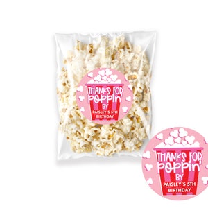 Kids Birthday Stickers - Popcorn Bar Bags - Birthday Popcorn Stickers ...