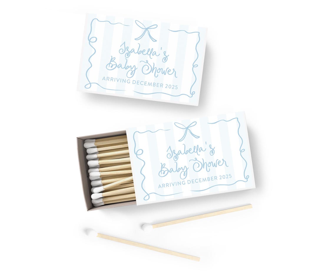 Baby Shower Matches SET OF 50 - Ribbon and Bow Matches - Personalized ...