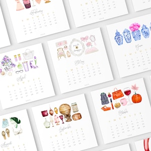Desk Calendar Set - Fashion Illustration Gift - Calendar + Gold Stand ...