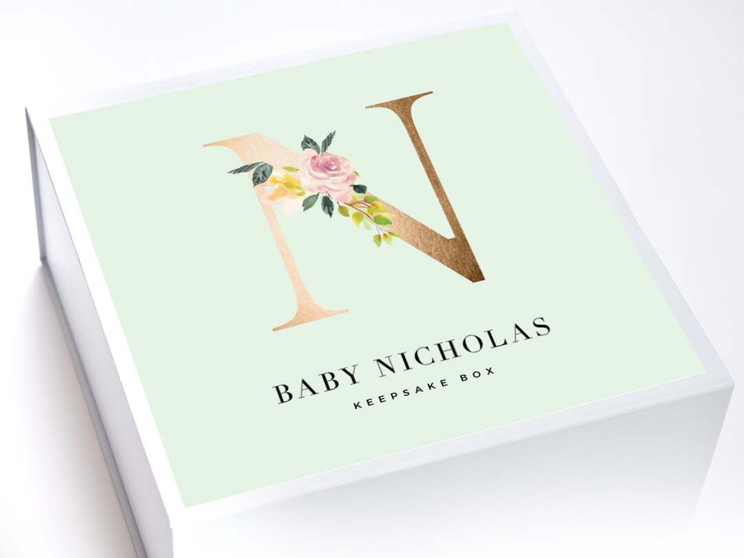 Baby Boy Keepsake Box - Custom Gift Box - Square White Box - Custom ...