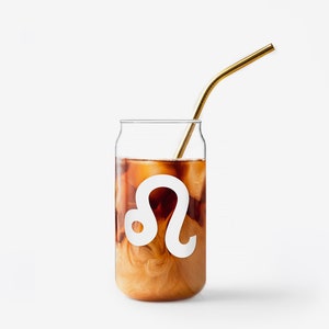 Leo Zodiac - Personalized Iced Coffee Cup Glass - Soda Cup With Gold ...