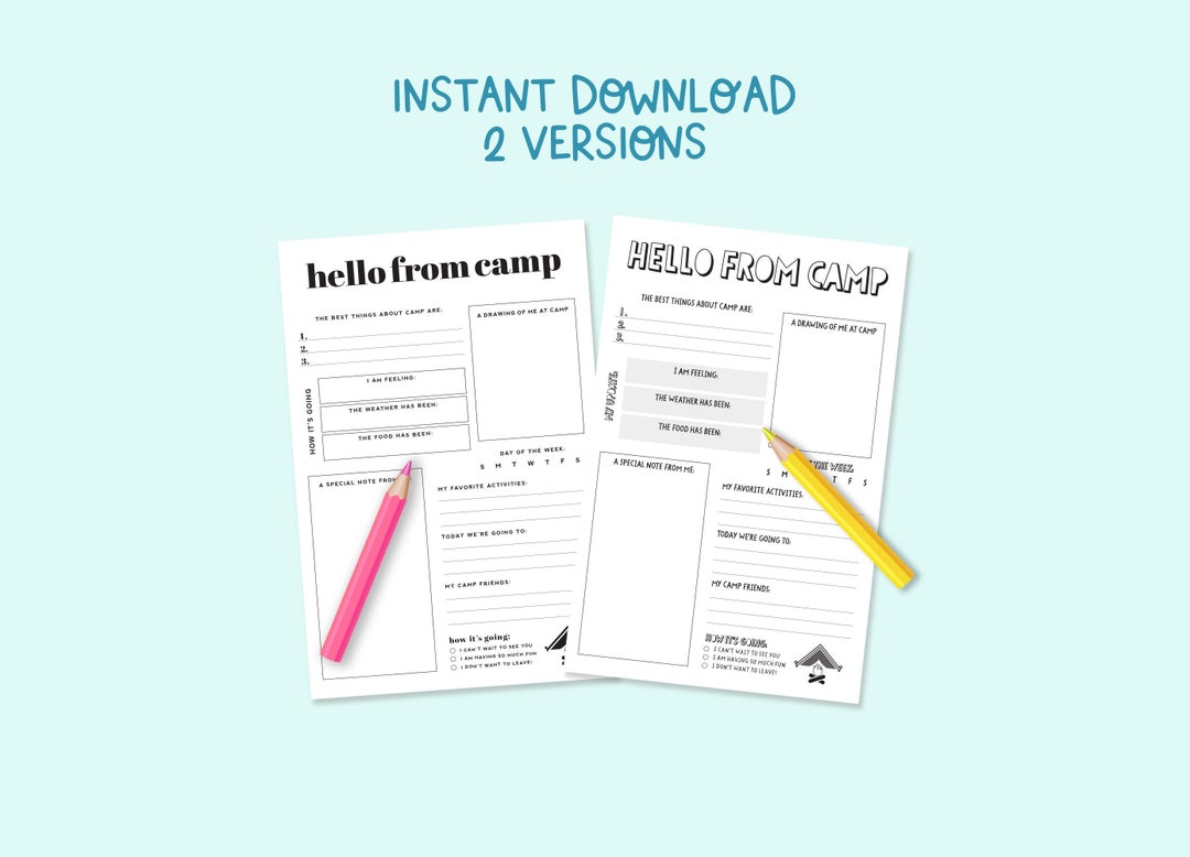 Summer Camp Stationary - INSTANT DOWNLOAD A Note From Camp - Summer ...