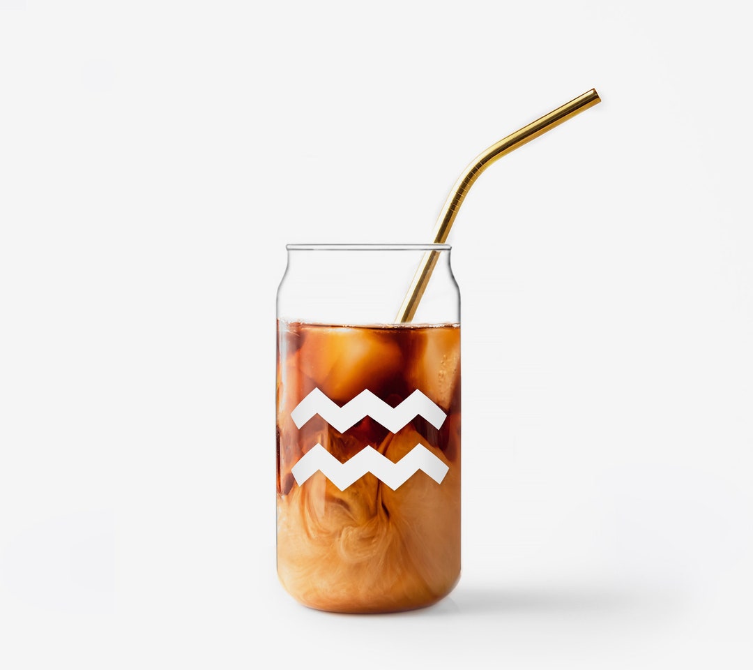 Aquarius Zodiac - Iced Coffee Cup Glass - Zodiac Sign Soda Cup With ...