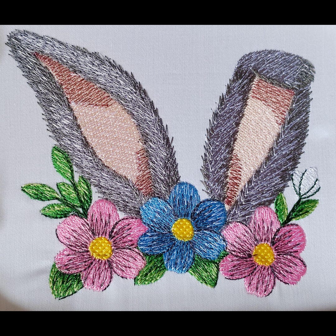 Bunny Ears Embroidery Design Spring Flowers Embroidery Pattern Bunny ...