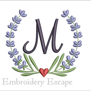 Letter M Embroidery Design, Monogram Letter Design, Lavender Wreath ...