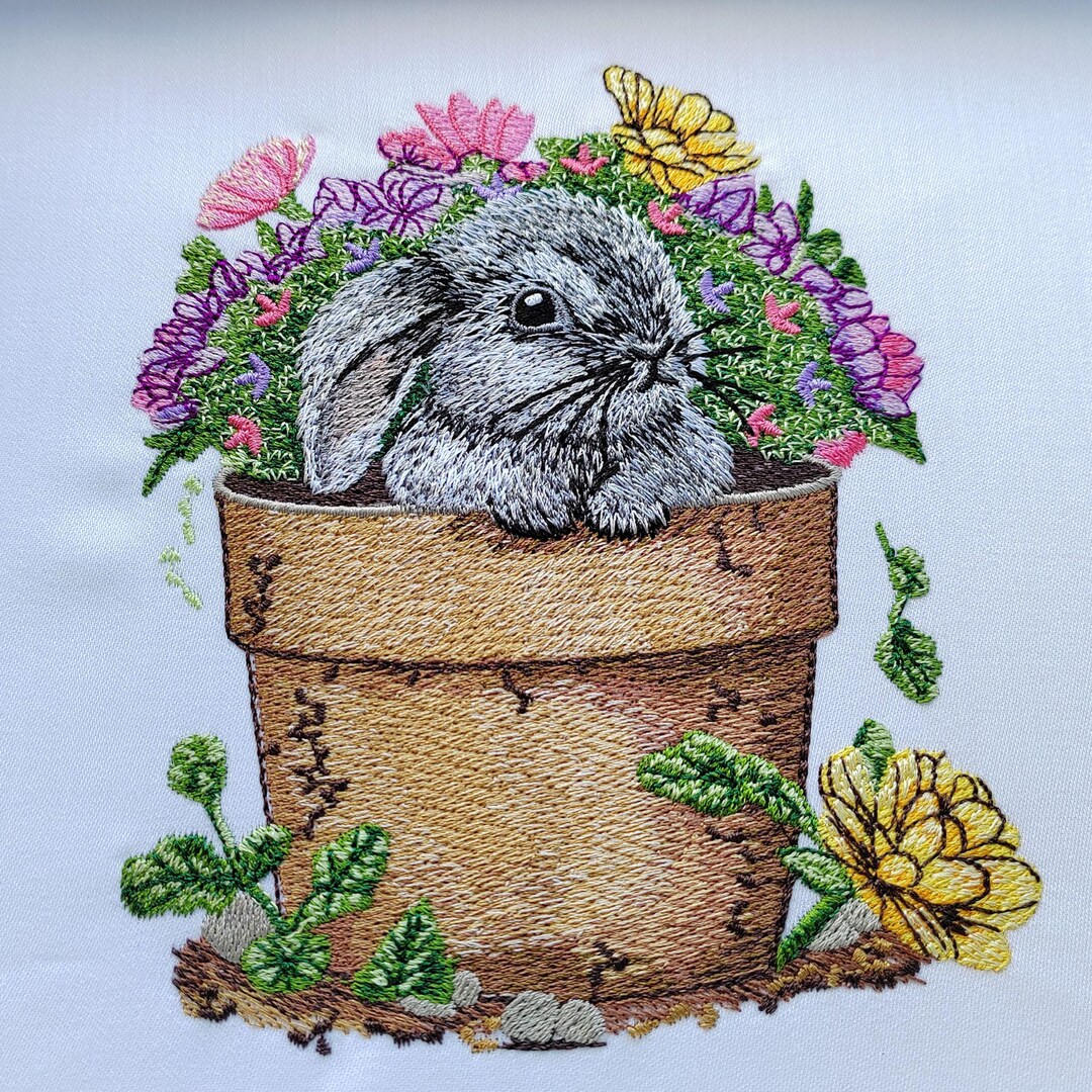 Cute Bunny in the Pot Embroidery Design- Spring Flowers Embroidery ...
