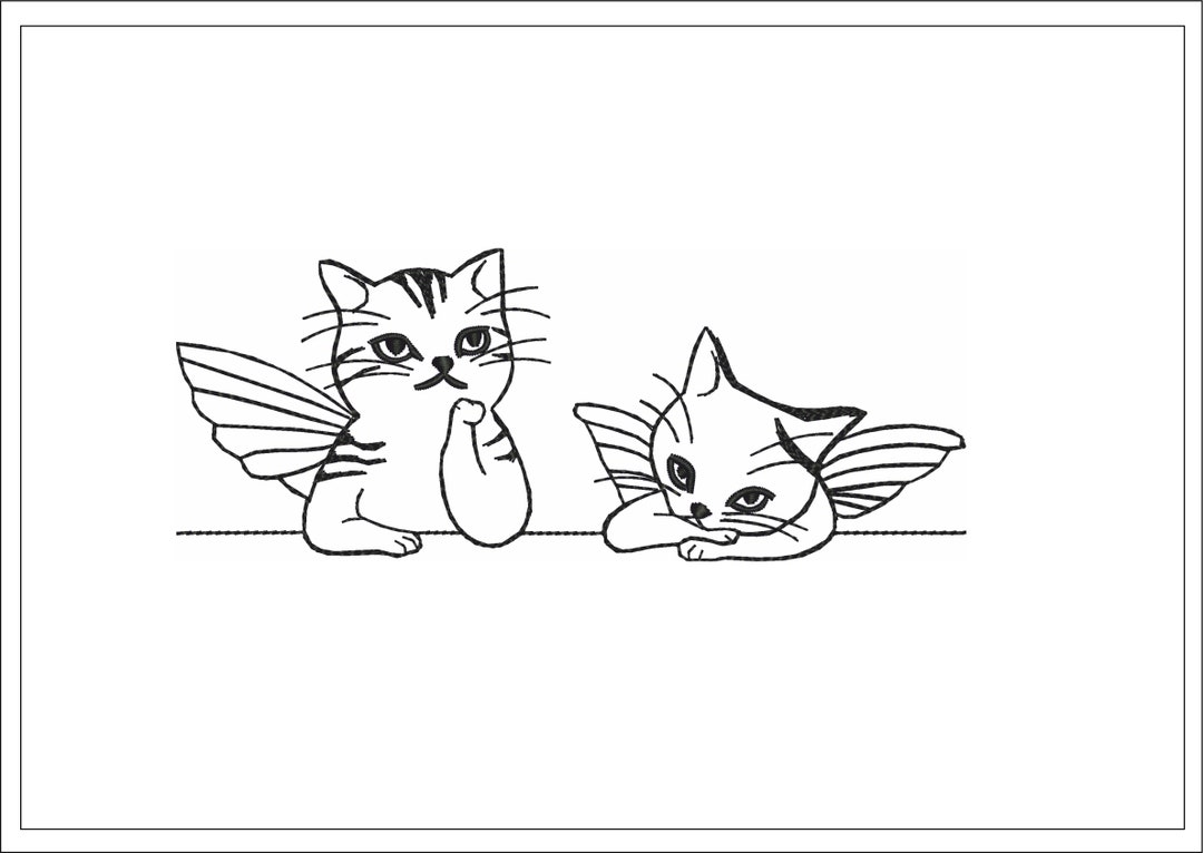 Angel Cats Embroidery Design, Cute Cats Embroidery File, Instant ...