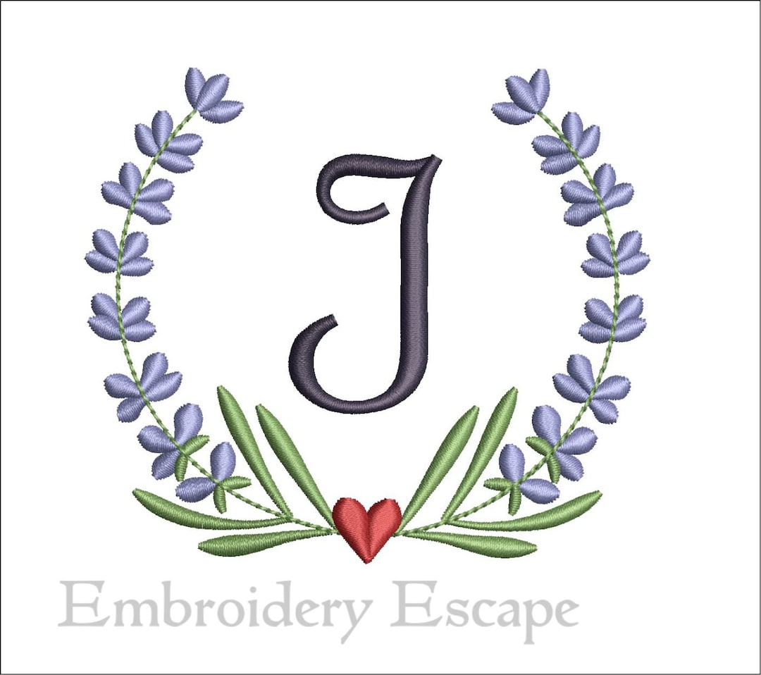 Letter I Embroidery Design, Monogram Letter Design, Lavender Wreath ...