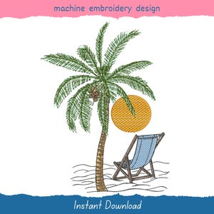 Palm Tree Embroidery Design - Beach Embroidery Pattern - Sunset ...